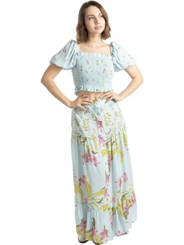 LE FAFO Floral Print Skirt Set - Tiffany Blue