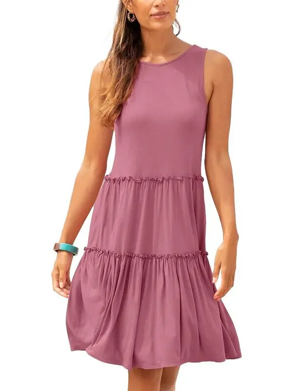 LASCANA Flowy Tiered Dress - Mauve