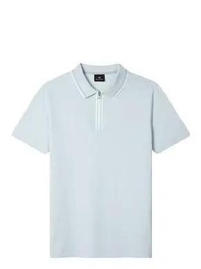 Paul Smith Pale Jacquard Zip-neck Polo Shirt - Blue
