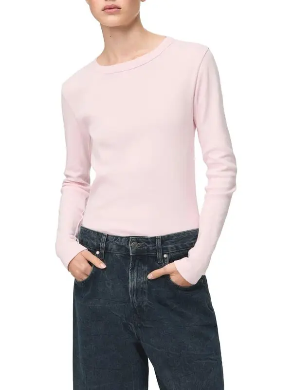 Mango Long Sleeve Cotton Rib T-shirt - Pastel Pink