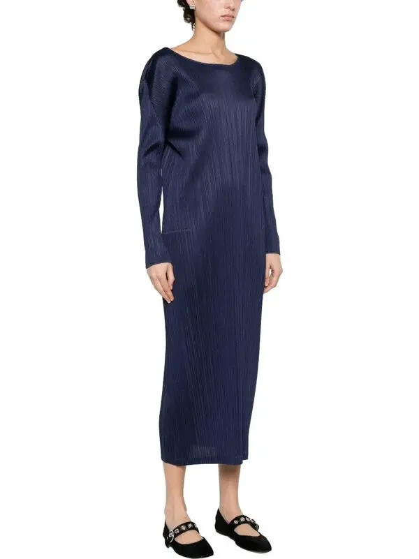 Issey Miyake Pleated Long Dress - Blue