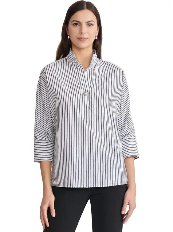 Ming Wang Pinstripe Dolman Sleeve Cotton Blouse - Black/white
