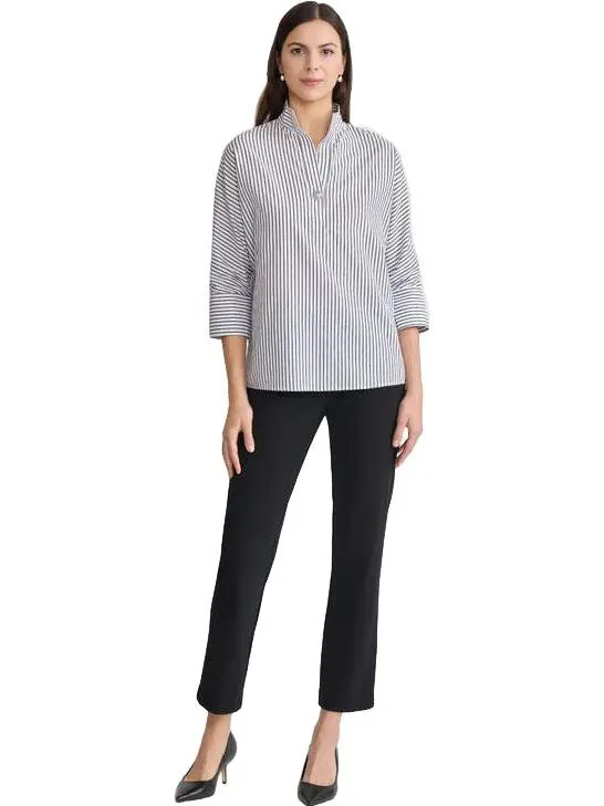 Ming Wang Pinstripe Dolman Sleeve Cotton Blouse - Black/white
