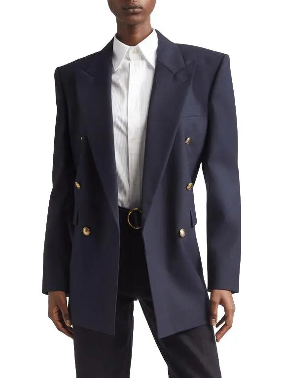 Saint Laurent Double-breasted Wool Blazer - Marine