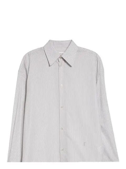 Saint Laurent Striped Cotton Longline Button-up Shirt - Blanc Gris