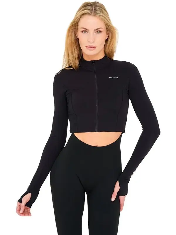 REVYVE ACTIVE Cropped Zip-up Jacket With Thumbholes - Black