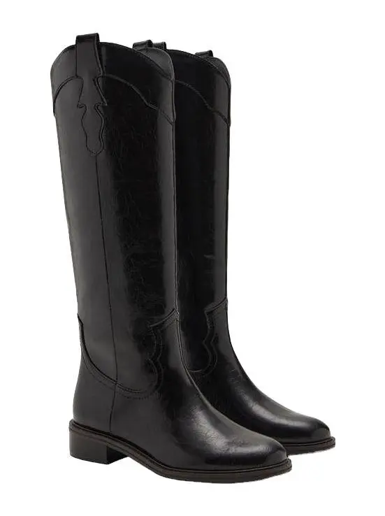 Mango Knee-high Western Boot - Brown
