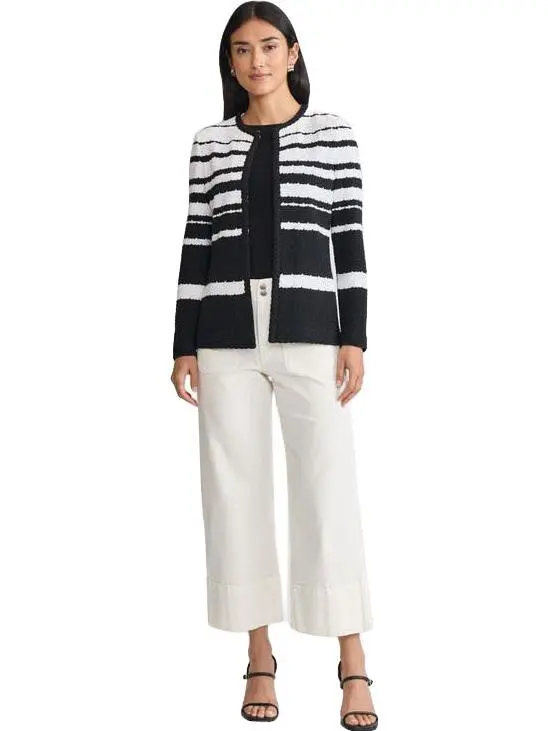 Ming Wang Braided Trim Basket Weave Knit Jacket - Black/white