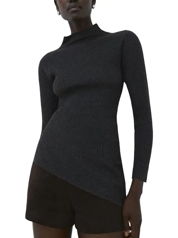 Mango Asymmetric Hem Mock Neck Sweater - Charcoal