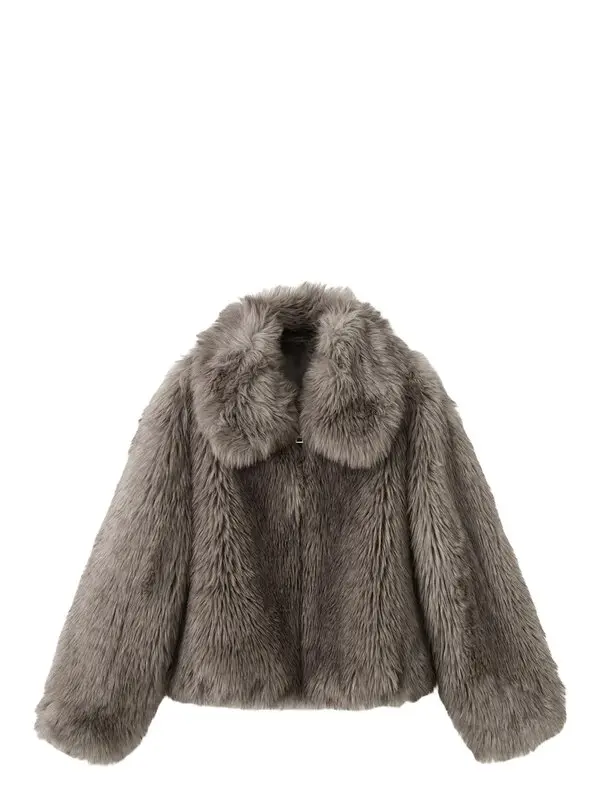 Mango Faux Fur Front Zip Jacket - Grey