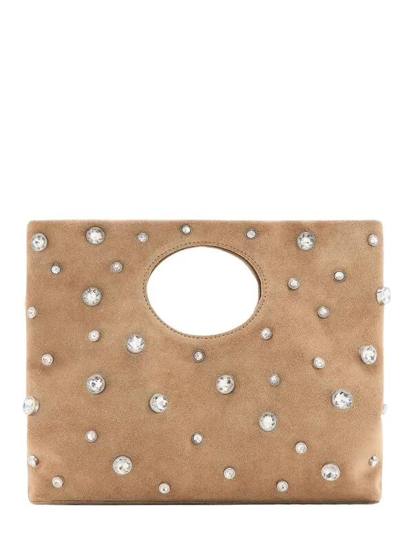 Mango Suede Studded Top Handle Bag - Beige