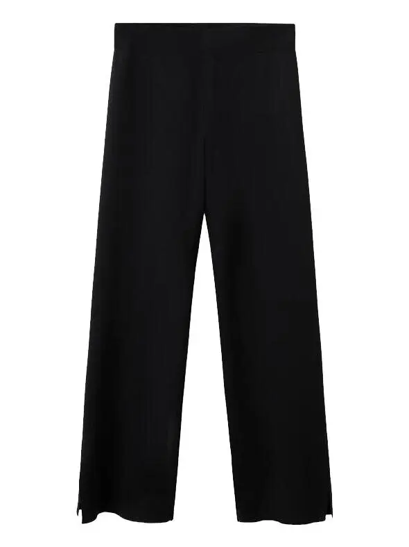 Mango Side Slit Knit Pants - Black
