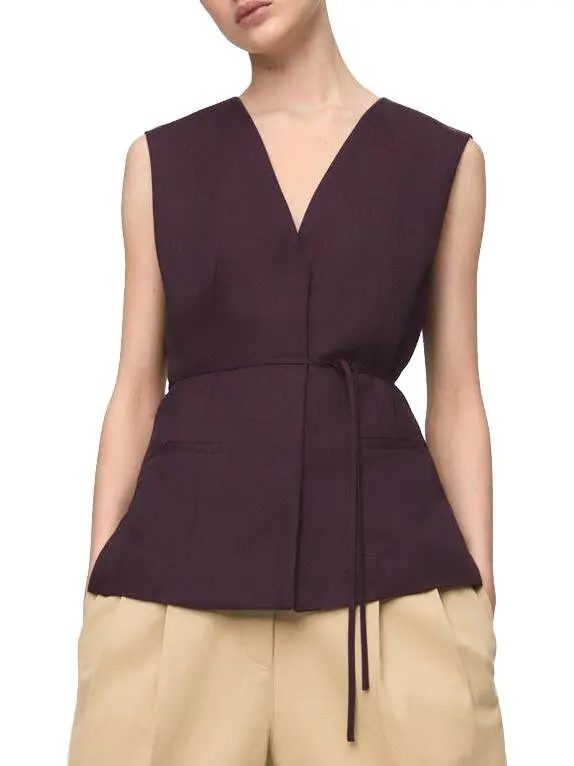 Mango Tie Waist Vest - Burgundy