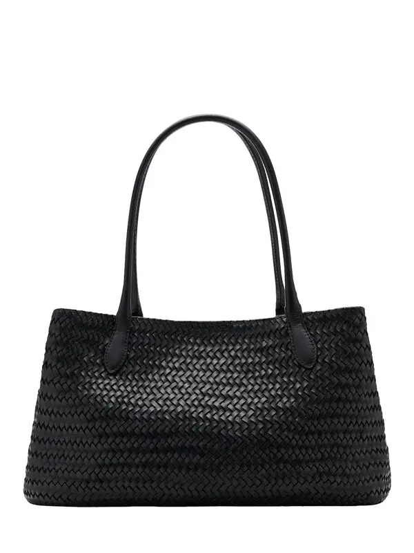Mango Braided Leather Shoulder Bag - Black