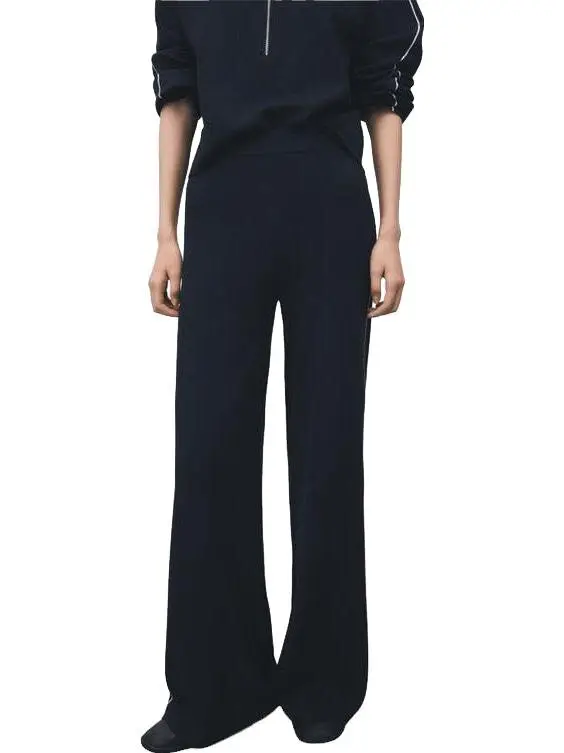 Mango Contrast Stripe Straight Leg Trousers - Navy