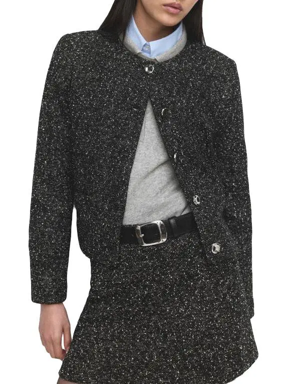Mango Fleck Knit Jacket - Black
