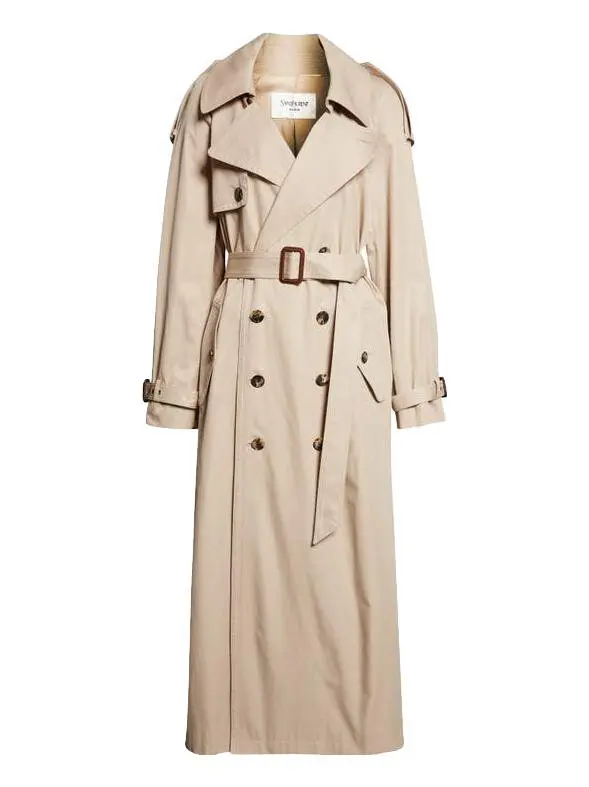 Saint Laurent Double-breasted Cotton Gabardine Trench Coat - Beige Clair