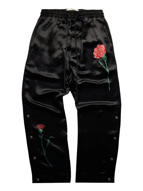 SONG FOR THE MUTE Falling Flowers Studded Track Pant - Black