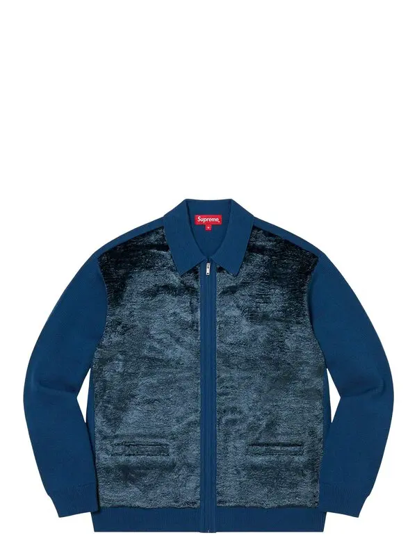 Supreme Faux Fur Zip Up Cardigan - Blue