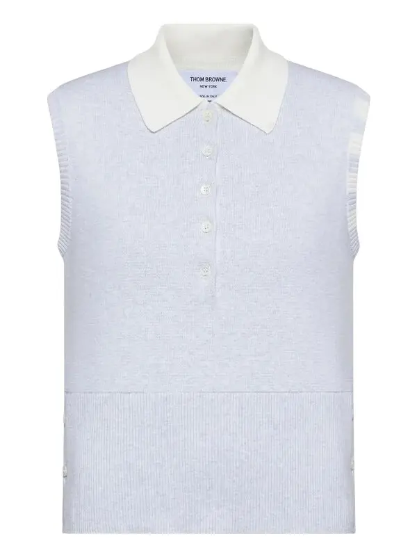 Thom Browne Milano Stitch Sleeveless Polo Shirt - Grey