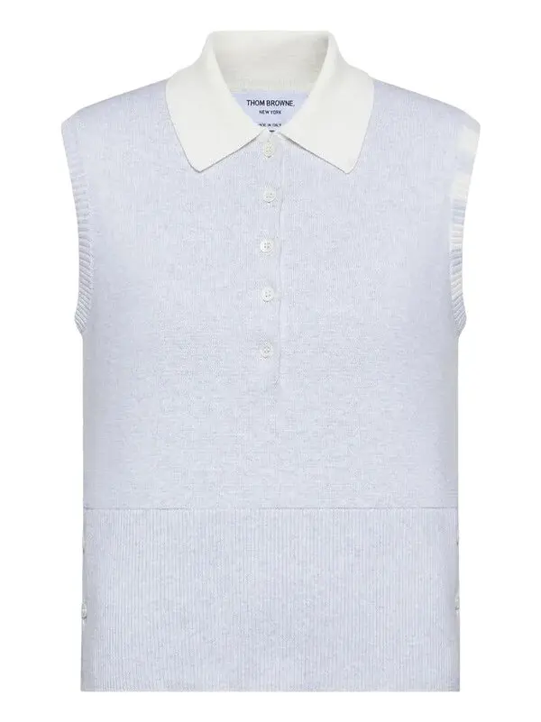 Thom Browne Milano Stitch Sleeveless Polo Shirt - Grey