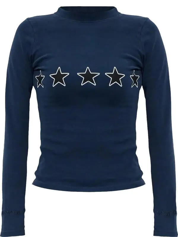Balenciaga Long-sleeve Fitted Crew Neck Top - Blue