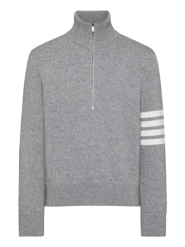 Thom Browne Jersey Stitch Funnel Neck Half Zip - Grey