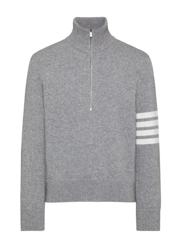 Thom Browne Jersey Stitch Funnel Neck Half Zip - Grey