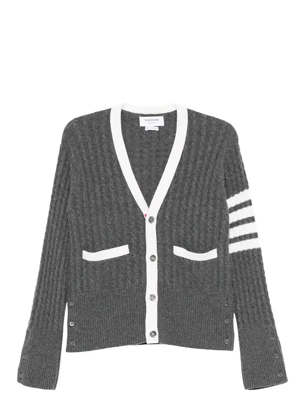 Thom Browne Cable Stitch V-neck Cardigan - Grey