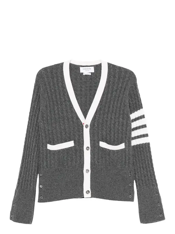 Thom Browne Cable Stitch V-neck Cardigan - Grey