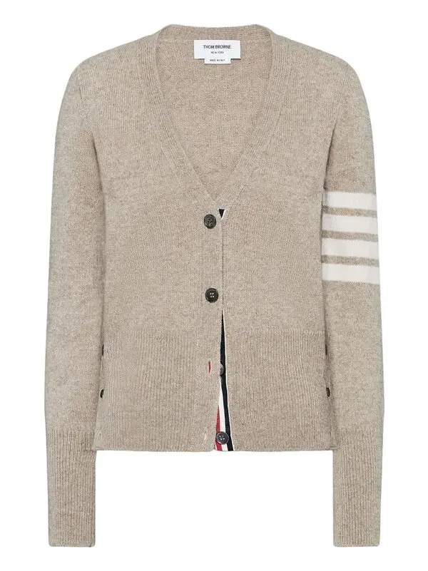 Thom Browne Jersey Stitch Classic V Neck Cardigan - Tan