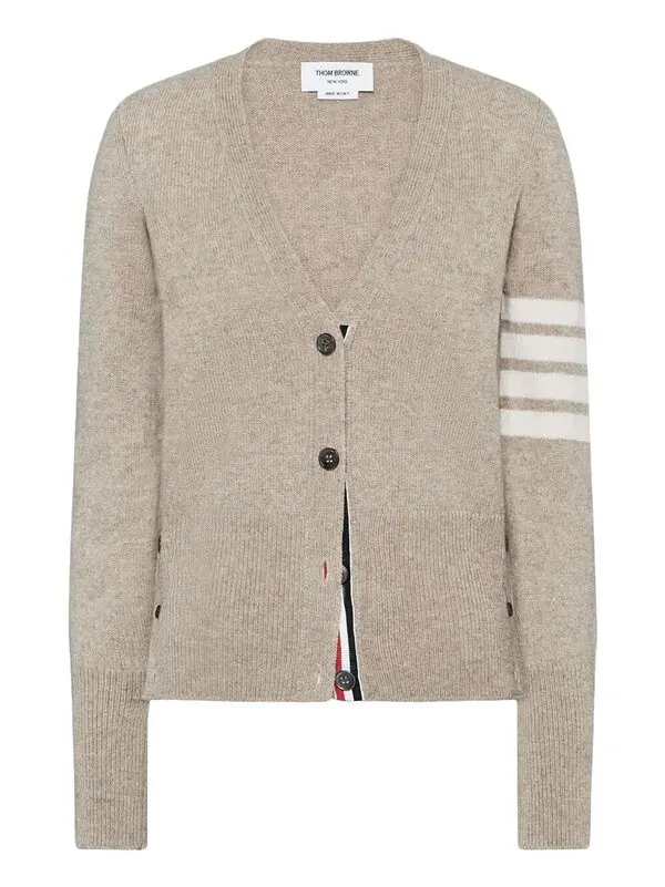 Thom Browne Jersey Stitch Classic V Neck Cardigan - Tan