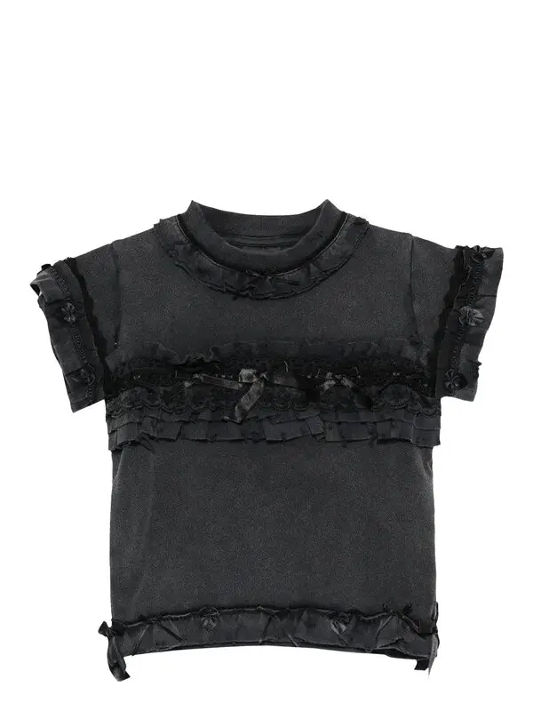 Balenciaga Ruffle Crew Neck T-shirt - Black