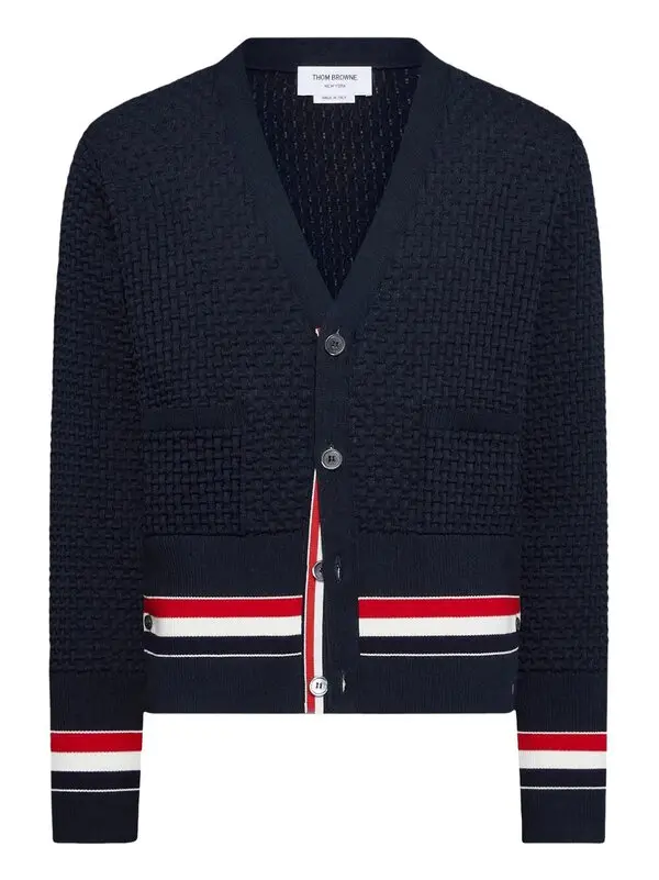 Thom Browne Classic V Neck Cardigan - Blue