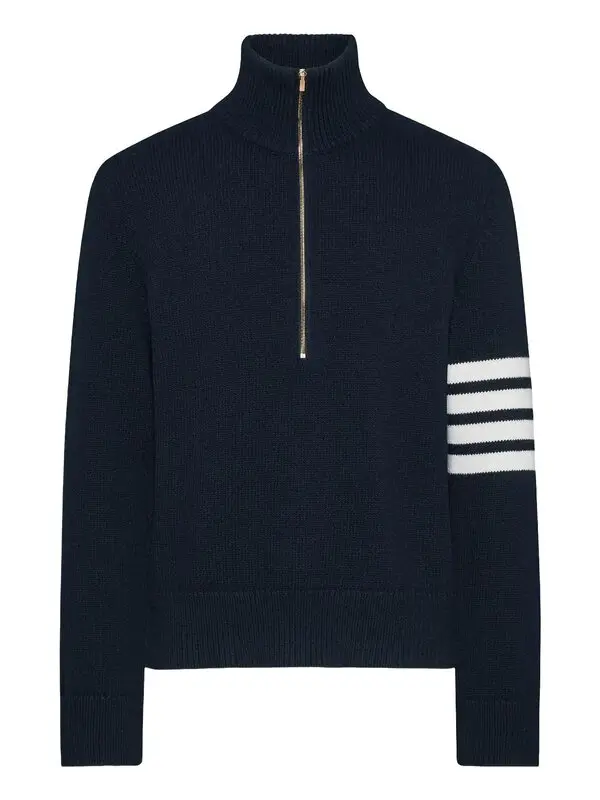 Thom Browne Jersey Stitch Funnel Neck Pullover - Blue
