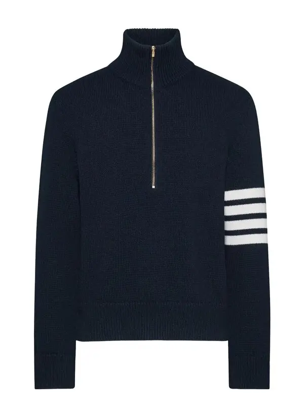 Thom Browne Jersey Stitch Funnel Neck Pullover - Blue