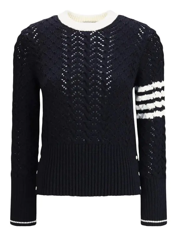 Thom Browne Cable Pointelle Stitch Pullover - Blue