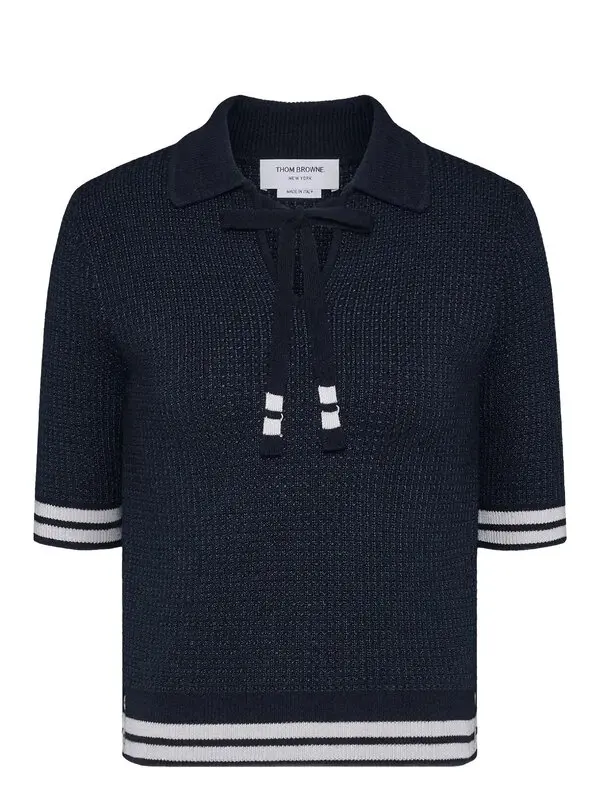 Thom Browne Tuck Stitch Short-sleeve Neck Tie Polo - Blue
