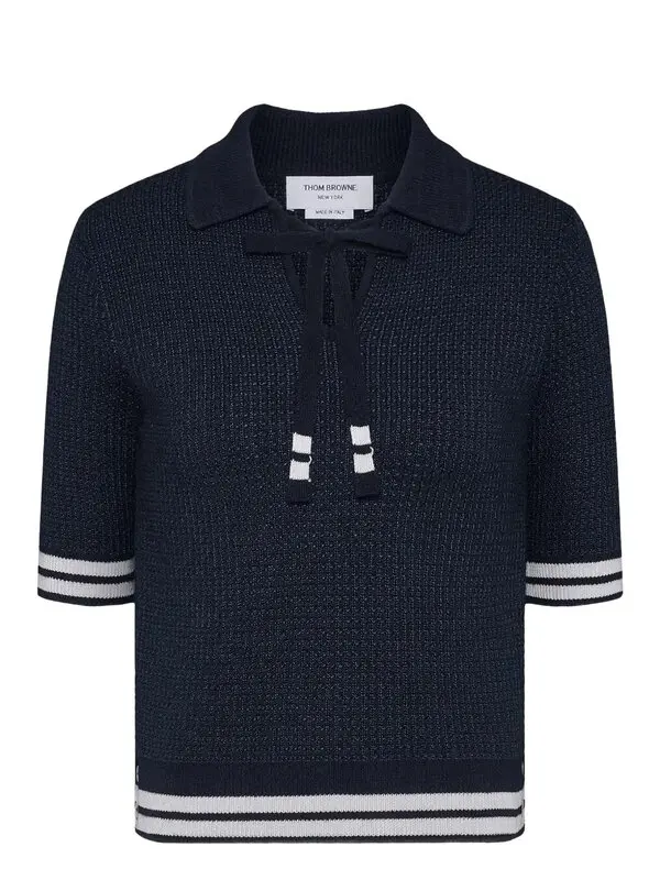 Thom Browne Tuck Stitch Short-sleeve Neck Tie Polo - Blue