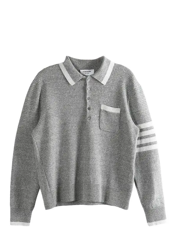 Thom Browne 4 Bar Stripe Relaxed Fit Long-sleeve Polo - Grey