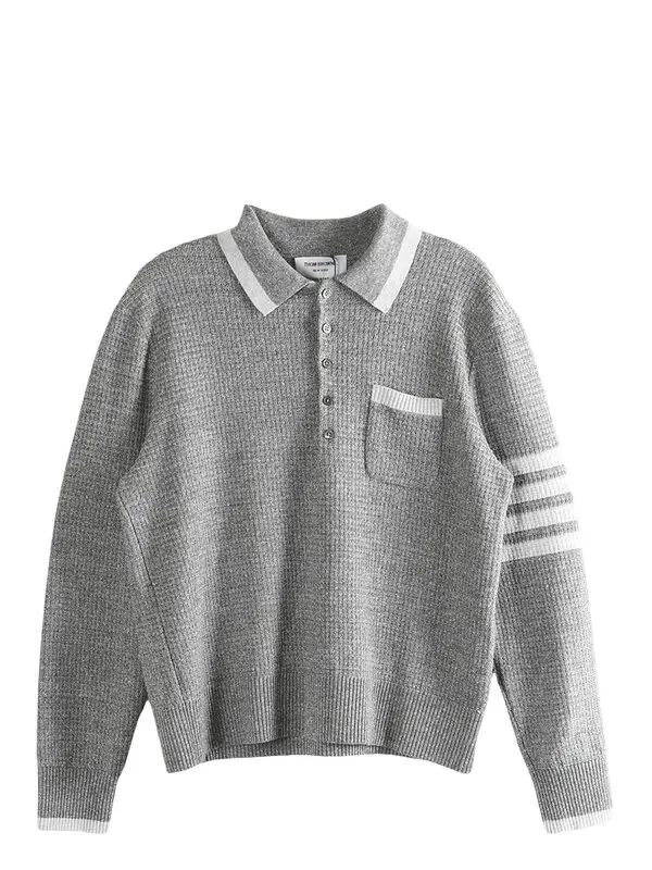 Thom Browne 4 Bar Stripe Relaxed Fit Long-sleeve Polo - Grey