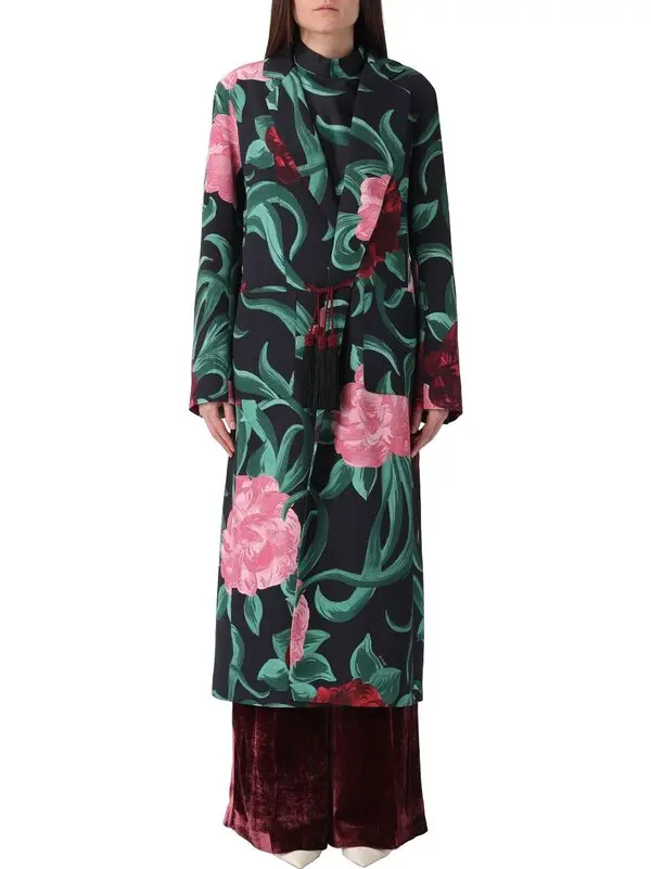 La DoubleJ Floral Print Long Coat - Blue