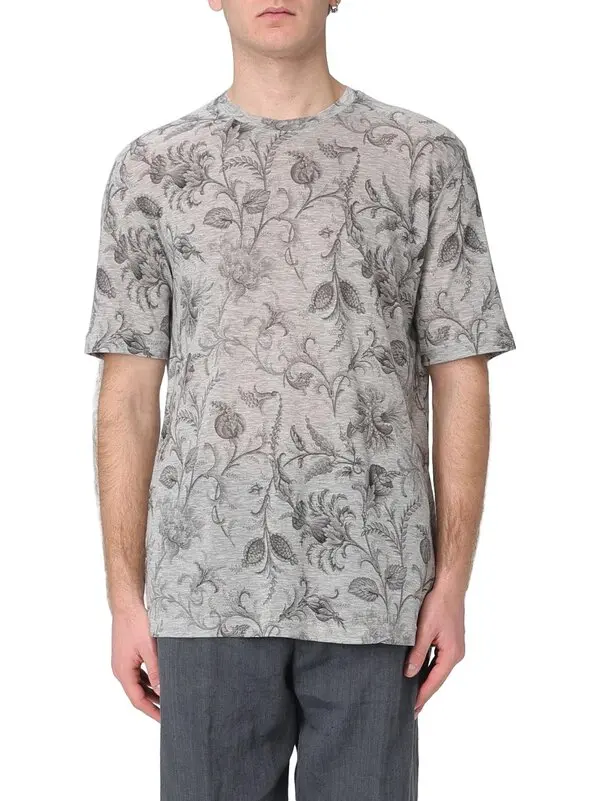 Etro Cotton T-shirt With Paisley Print - Grey