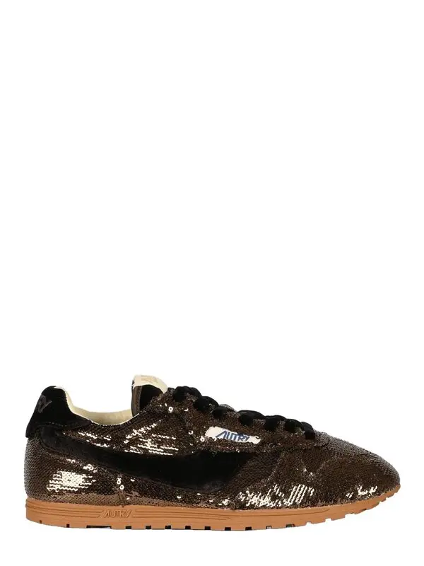 AUTRY Windspin Leather And Laminated Leather Lace-up Sneakers With Carved Logo - Bronze