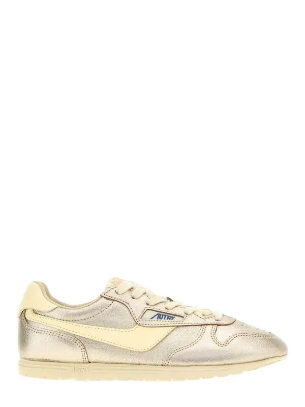 AUTRY Windspin Leather And Laminated Leather Sneakers With Carved Logo - Silver