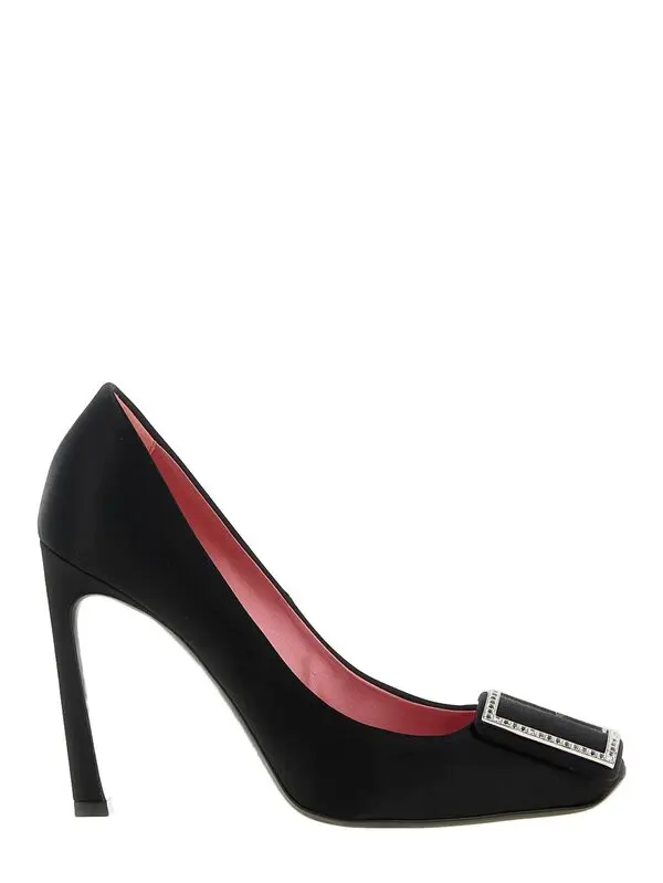 ROGER VIVIER Trompette Satin Pumps With Jewel Buckle - Black