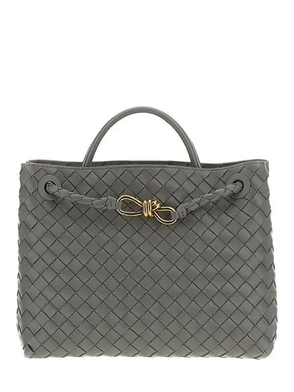 Bottega Veneta Woven Handbag With Gold Tone Detail - Grey