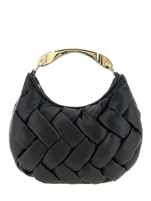 TWINSET Woven Faux Leather Hobo Bag With Metal Handle - Black