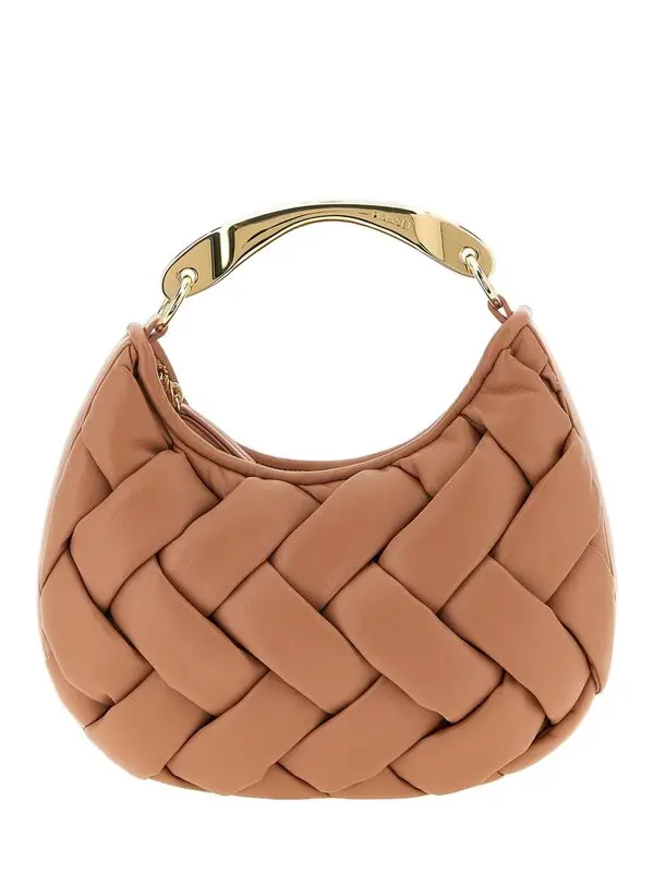 TWINSET Woven Faux Leather Hobo Bag With Metal Handle - Coffee