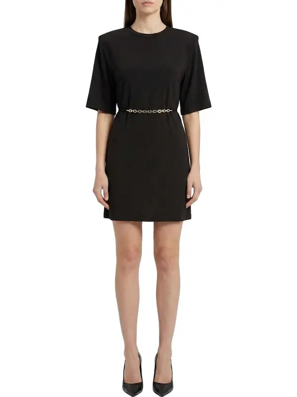 Pinko Stretch Crepe Mini Dress With Jeweled Belt - Black